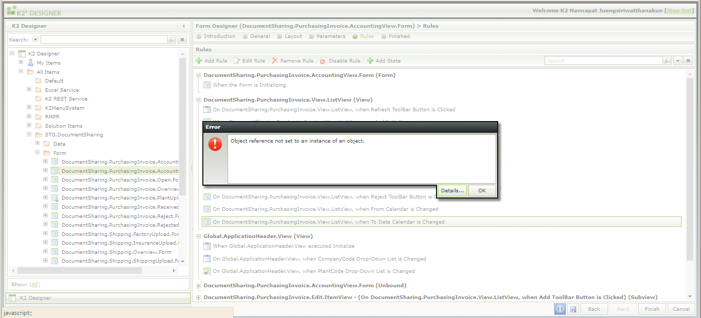 An Error Appears When Editing Rules On A Form Afte Nintex Community